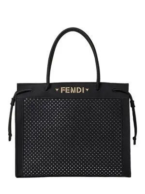 Fendi Magic Shopper Large Black Embroidered Fabric Shopper With Mirrors - [black]